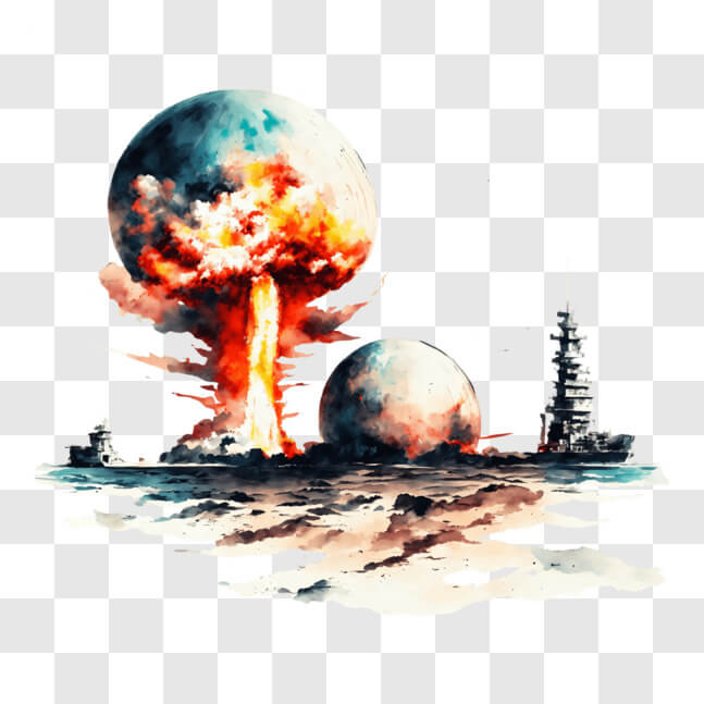 Download Nuclear Explosion in the Ocean with Ships and Airplane PNGs ...