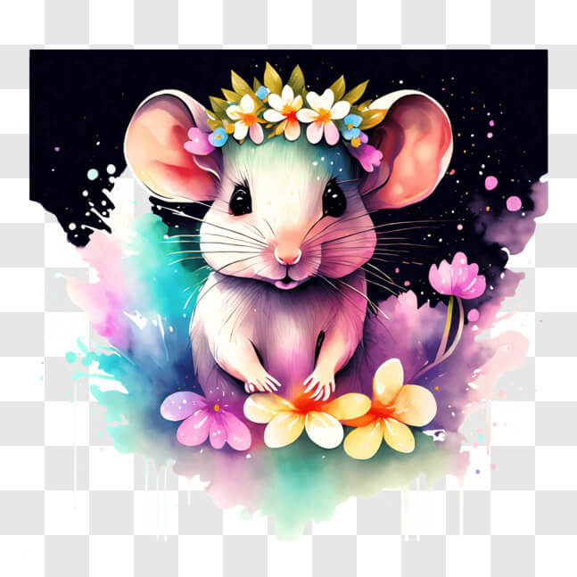 Download Witte Muis met Bloemenkroon Zittend voor Kleurrijke ...