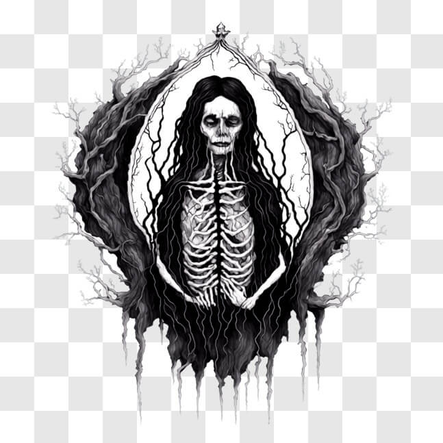 Download Skeleton in Oak Tree - Gothic Art PNGs Online - Creative Fabrica