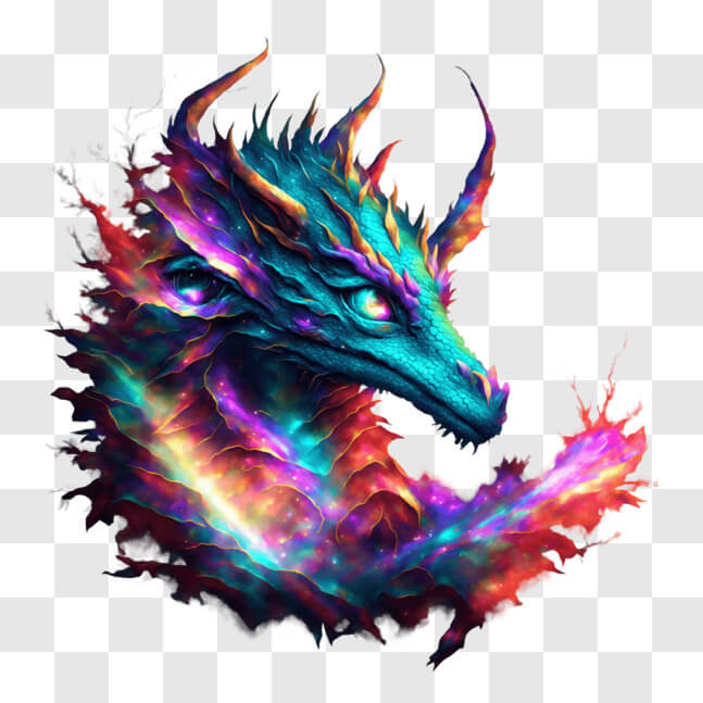 Download Colorful Dragon Head with Glowing Eyes and Horns PNGs Online ...