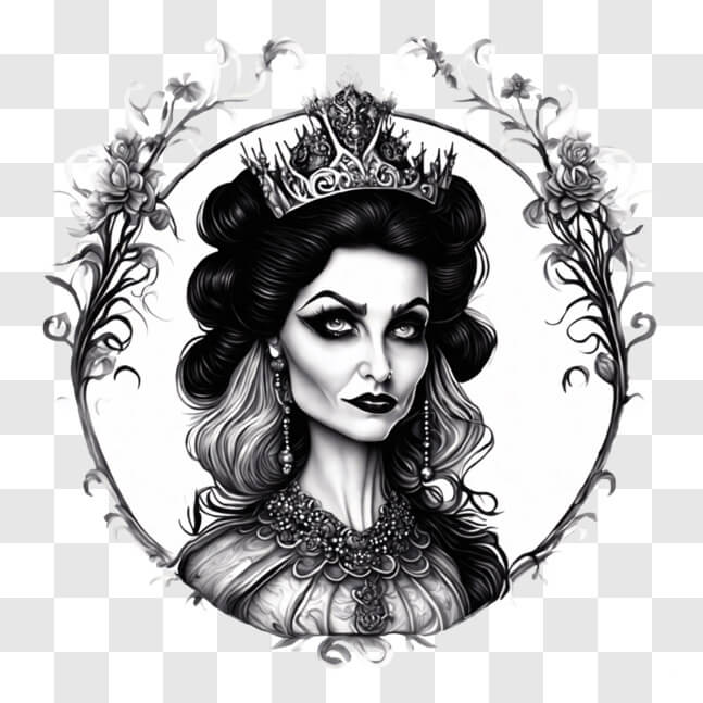 Download Black and White Gothic Woman with Tiara in Ornate Frame PNGs ...