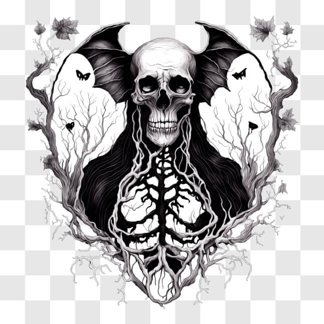 Download Gothic Skull Artwork with Trees and Bats PNGs Online ...
