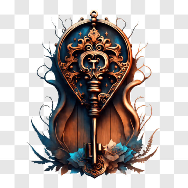 Download Ornate Key Surrounded by Flowers and Vines PNGs Online ...