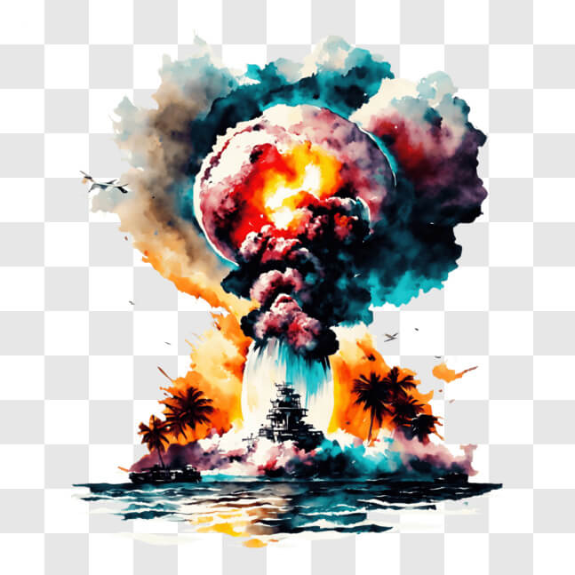 Download Explosion in the Ocean with Palm Trees PNGs Online - Creative ...