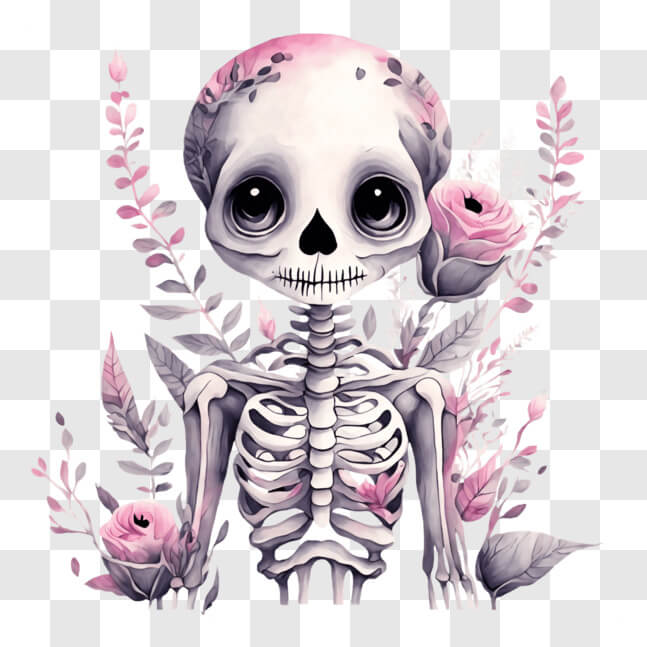 Download Skeleton with Pink Roses and Flowers Background PNGs Online ...
