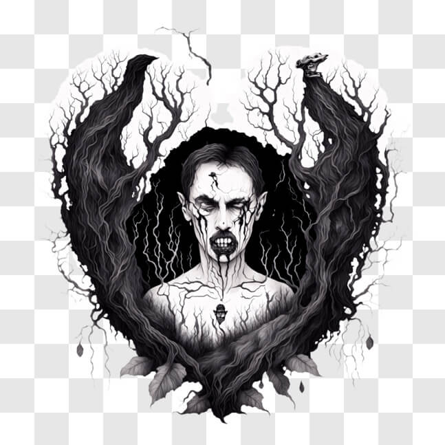 Download Black and white drawing of an undead man in the shape of twigs ...