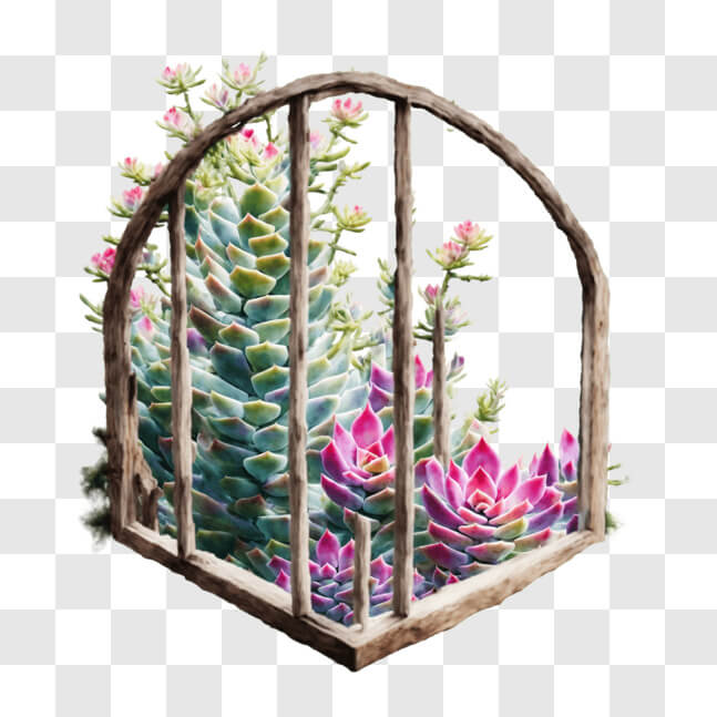 Download Wooden Window Frame with Flowering Succulents PNGs Online ...