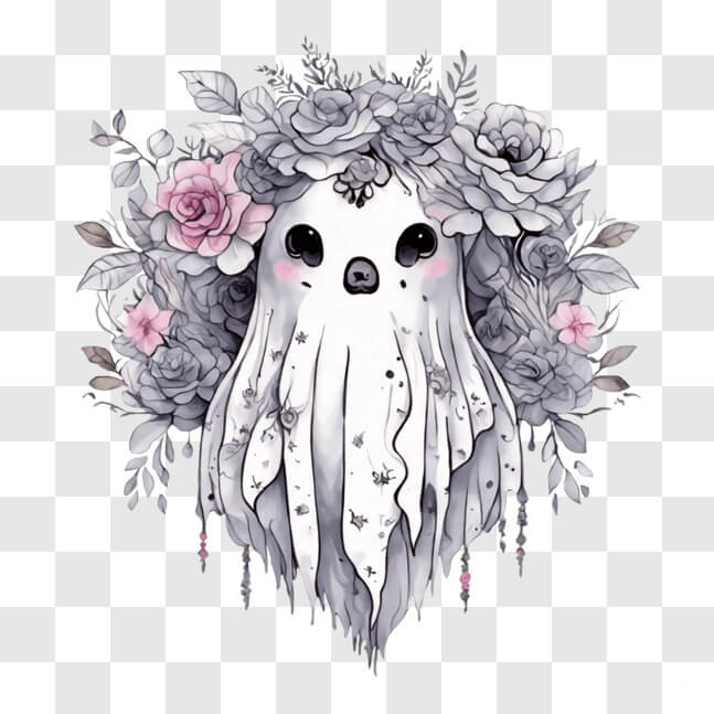 Download Ghost with Flowers on Head - Halloween Illustration PNGs ...