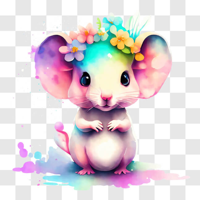 Download Cute Mouse with Colorful Flowers PNGs Online - Creative Fabrica
