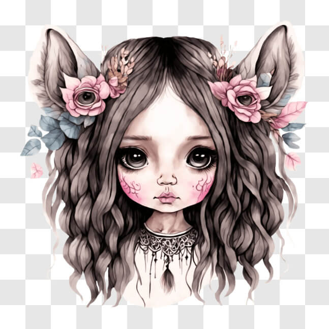 Download Bohemian Girl with Floral Crown and Fox Ears PNG Online ...
