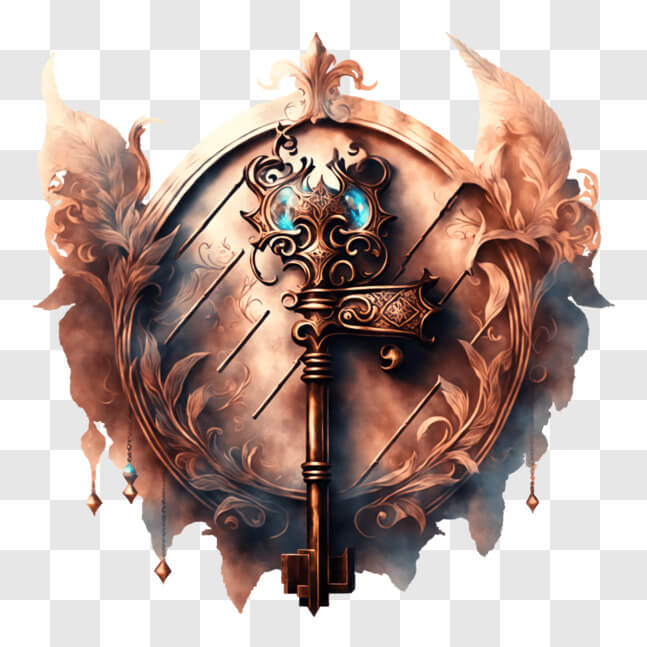 Download Ornate Key in Circular Frame with Decorative Elements PNGs ...