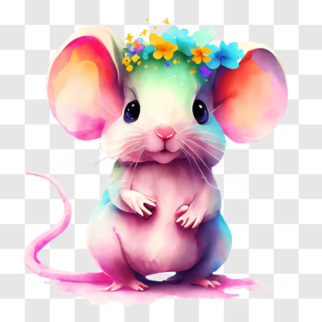 Download Colorful Mouse with Flower Crown PNGs Online - Creative Fabrica