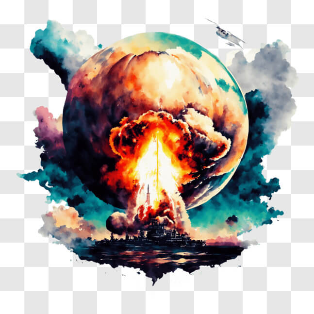 Download Explosion on Earth with Clouds and Airplane in Background PNGs ...