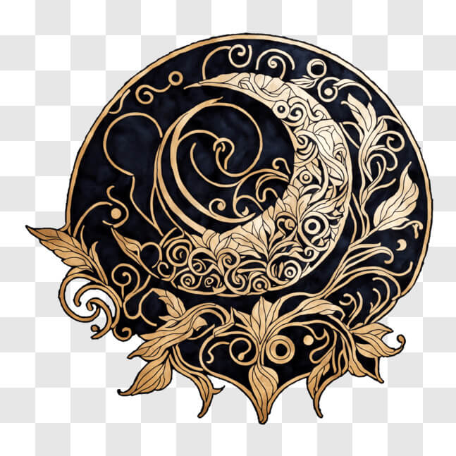 Download Ornate Gold-Colored Design with Crescent Moon and Floral ...