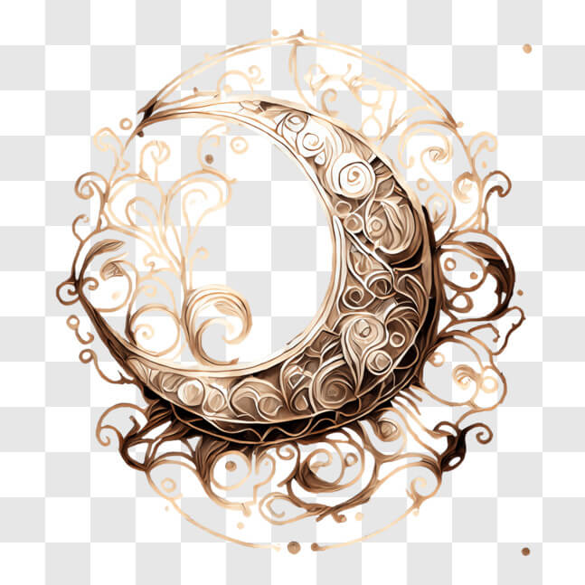 Download Ornate Crescent with Floral Designs PNGs Online - Creative Fabrica