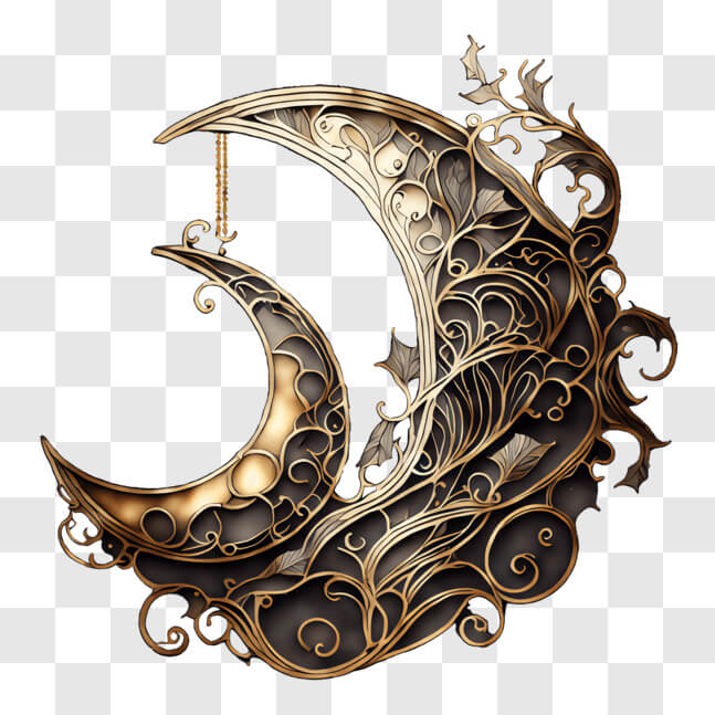 Download Ornate Crescent Moon with Floral Designs and Key PNGs Online ...