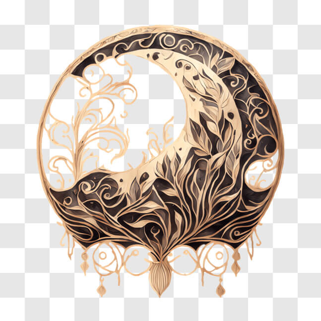Download Ornate Crescent Moon and Floral Designs Artwork PNGs Online ...