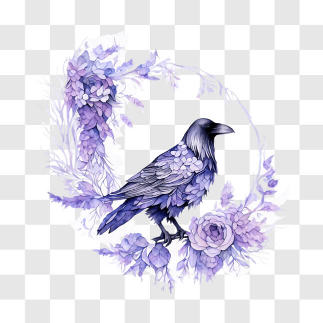 Download Raven sitting on purple flowers with Celtic circle PNGs Online ...
