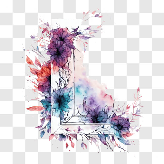 Download Watercolor Floral Frame with Letter L PNGs Online - Creative ...