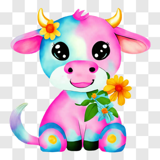 Download Pink Cow with Colorful Eyes and Large Horns PNGs Online ...