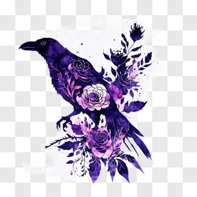 Download Raven with Purple Roses Artwork PNGs Online - Creative Fabrica