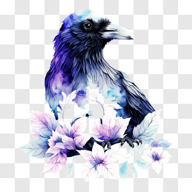 Download Blue and Purple Crow on Flowers PNGs Online - Creative Fabrica