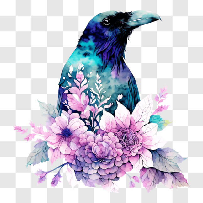 Download Raven Sitting on Purple Flowers PNG Online - Creative Fabrica