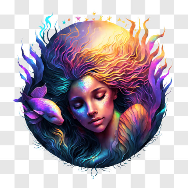 Baixe Ilustração de Sereia Colorida com Fundo de Peixes PNGs - Creative ...