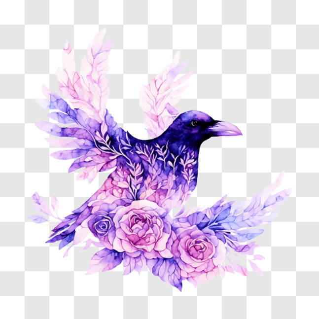Download Raven with Purple Roses Watercolor Painting PNGs Online ...