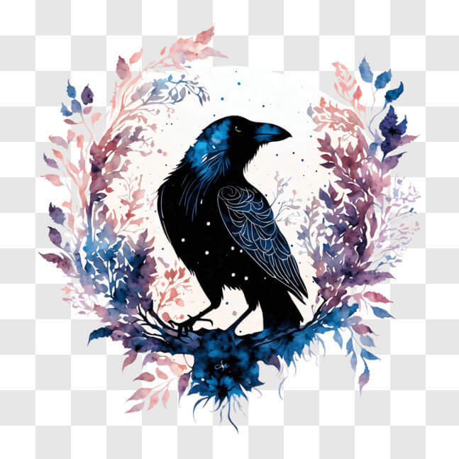 Télécharger Corbeau noir sur des fleurs et des feuilles avec une pleine ...