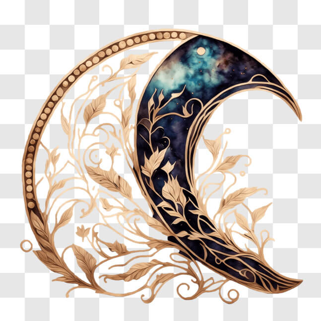 Download Abstract Crescent Design with Vines and Flowers PNG Online ...