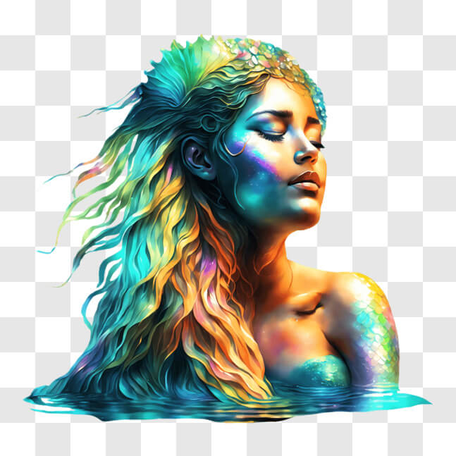 Download Colorful Mermaid in Water with Vibrant Hair and Makeup PNGs ...