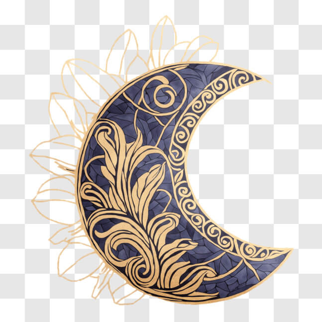 Download Abstract Blue and Gold Crescent with Floral Designs PNGs ...