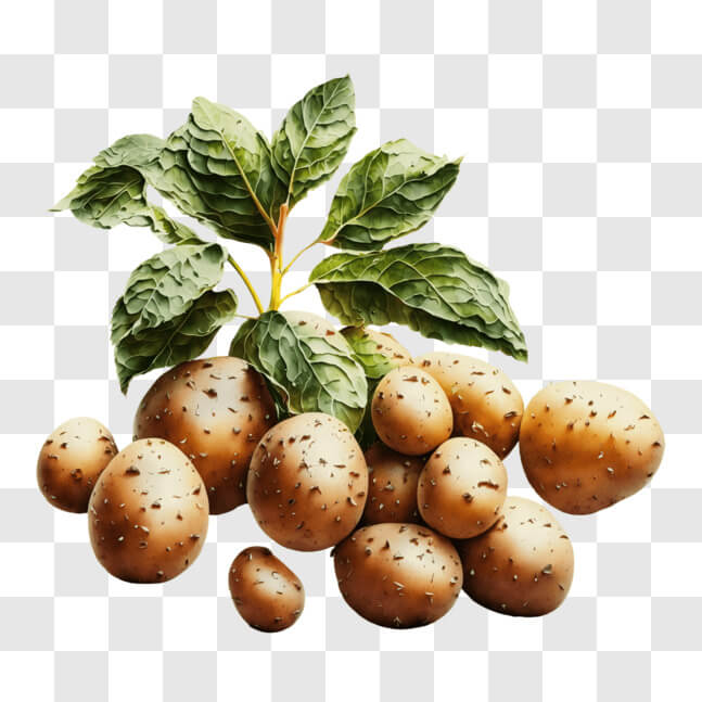 Download Pile of Potatoes with Green Leaves PNGs Online - Creative Fabrica