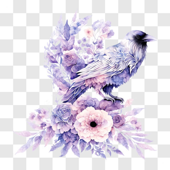 Download Raven on Purple Flowers and Branches PNGs Online - Creative ...