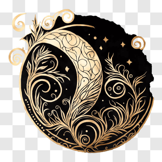Download Black and Gold Crescent Moon with Floral Designs PNGs Online ...