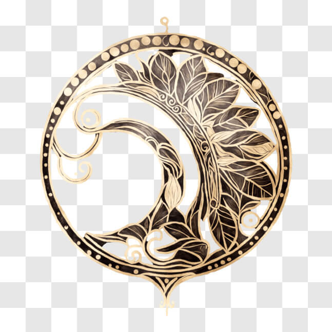 Download Ornate Gold Crescent Moon Circle with Floral Design PNGs ...