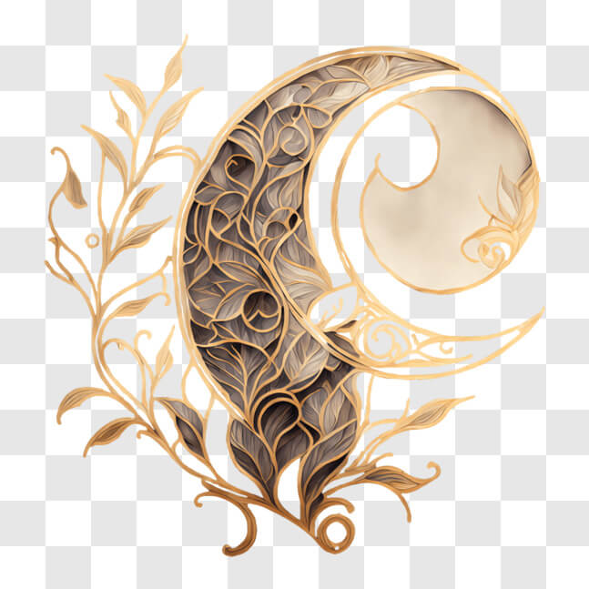 Download Ornate Crescent Moon Design with Leaves and Vines PNGs Online ...