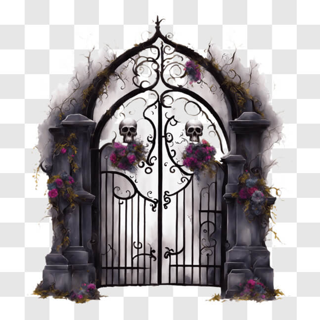 Download Gothic-style Gate with Skulls and Flowers PNGs Online ...