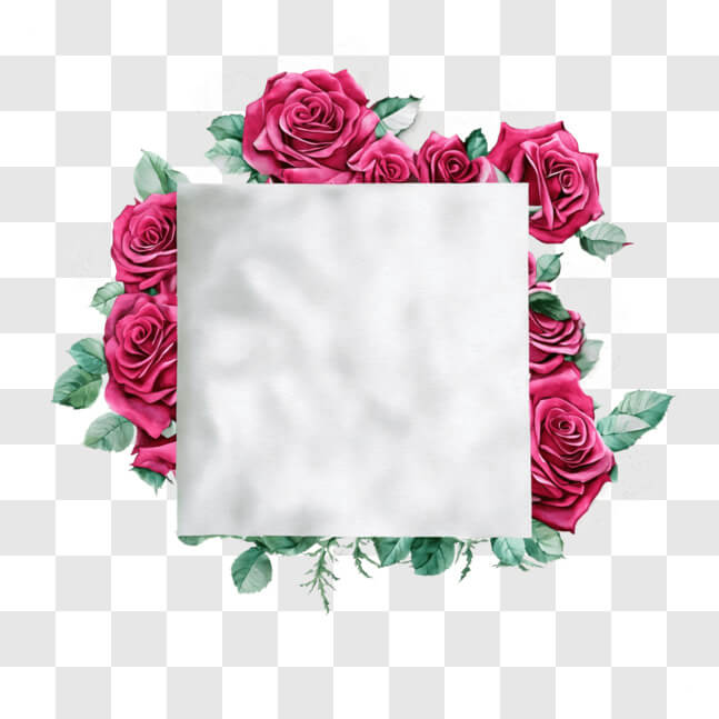 Download White Square Frame with Pink Roses and Green Leaves PNGs ...