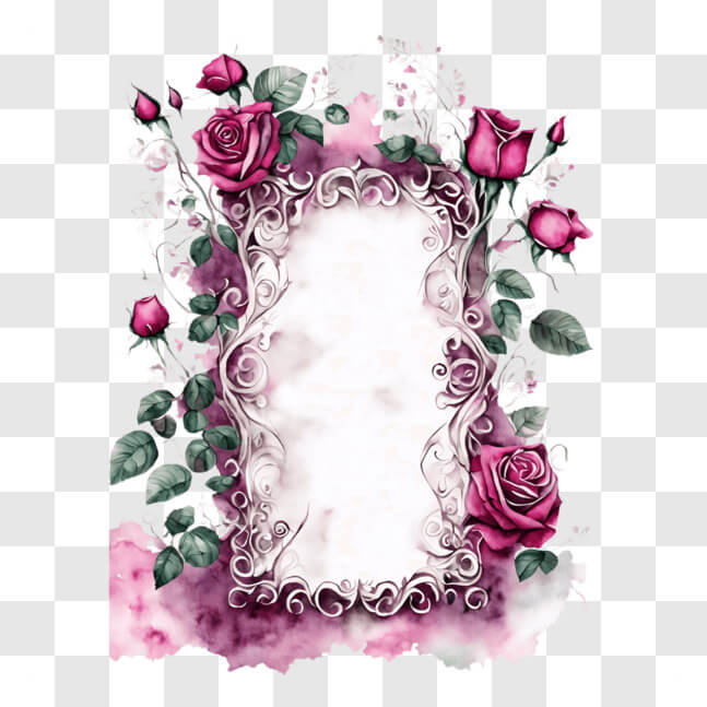 Download Ornate Frame with Pink Roses and Floral Elements PNGs Online ...