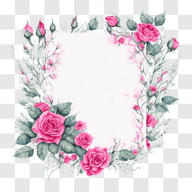 Descarga Marco Floral con Rosas Rosadas y Vegetación PNGs En Línea ...