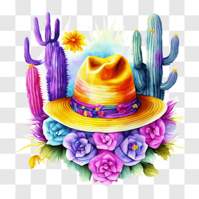 Download Watercolor painting of an old-fashioned hat with colorful ...