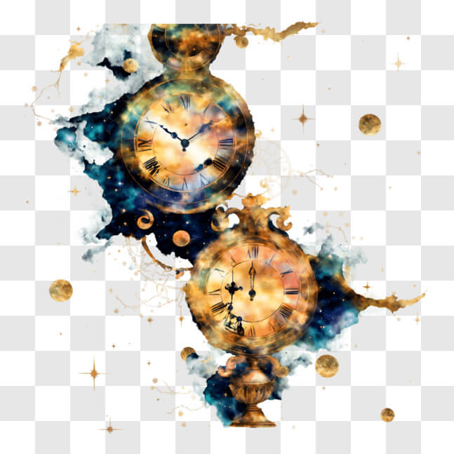 Download Clocks and stars in an abstract art piece PNGs Online ...