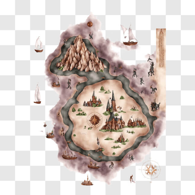 Download Pirate Map with Islands, Ships, and Landmarks PNGs Online ...