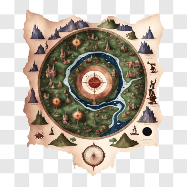 Download Fantasy Map with Symbols for RPG Navigation PNGs Online - Creative Fabrica