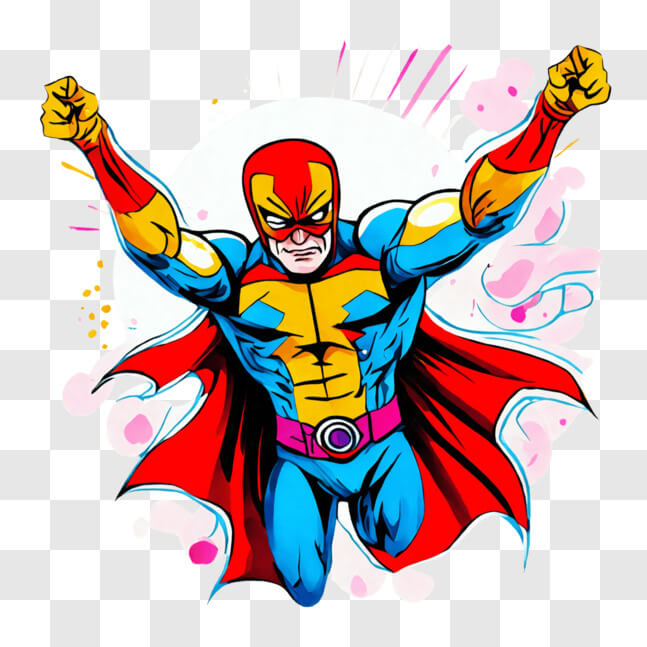 Download Superhero in Red, Yellow, and Blue Costume Flying Through the ...