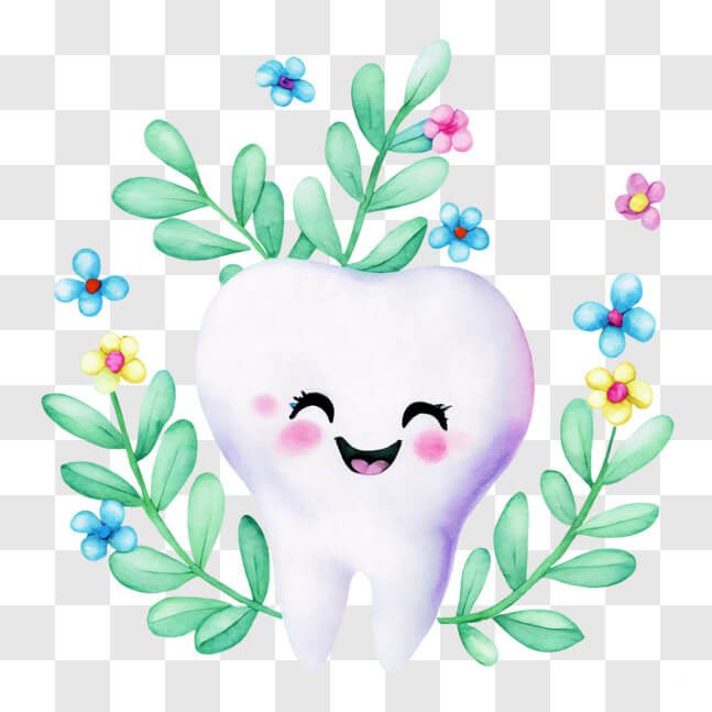 Download Cartoon Tooth with Flowers and Leaves PNGs Online - Creative ...