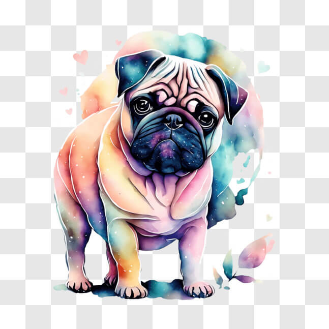 Download Colorful Pug Dog with Abstract Hearts and Flowers Background ...
