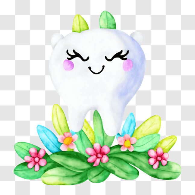 Download Happy Tooth with Flowers and Plants PNGs Online - Creative Fabrica